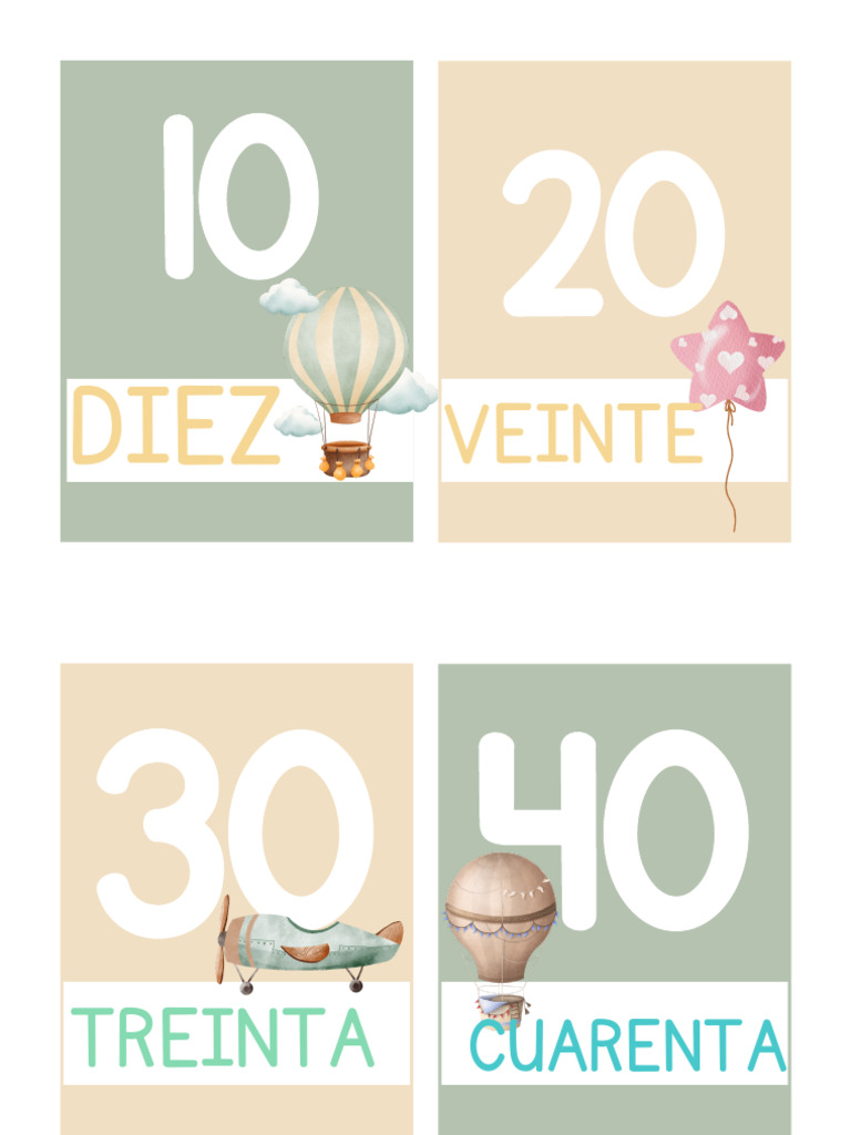 Tarjetas Educativas Números 10 Al 100 Ilustradas Capibara Coloridas | PDF