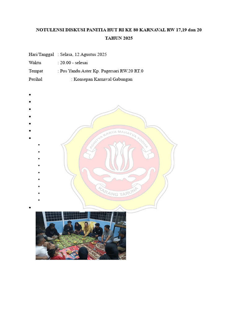Notulensi Rapat 12 Agustus 2025 | PDF