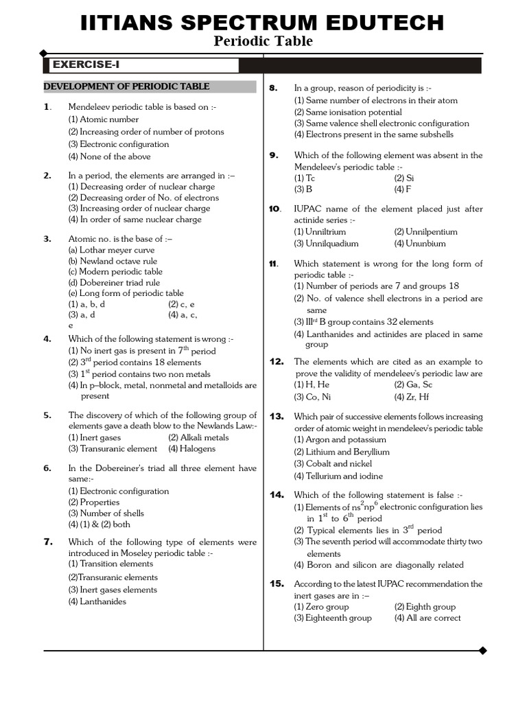 Periodic Table - Assignment | PDF | Periodic Table | Ion