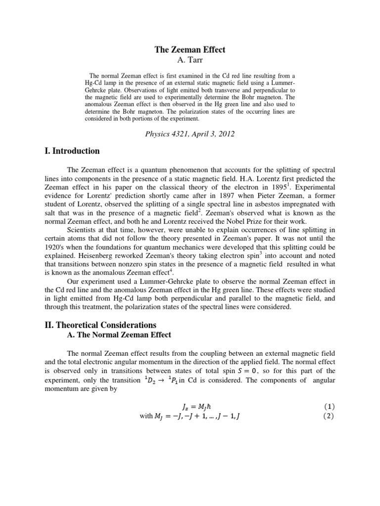 The Zeeman Effect | PDF | Polarization (Waves) | Light