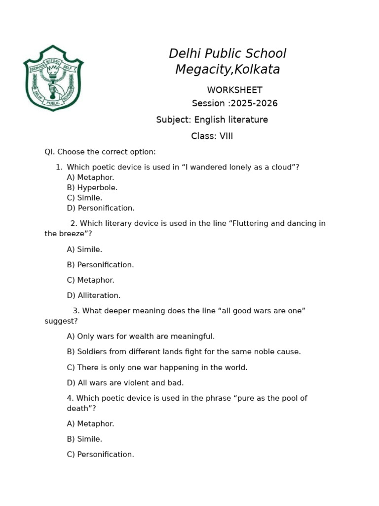 Poetry Practice Paper 1 | PDF