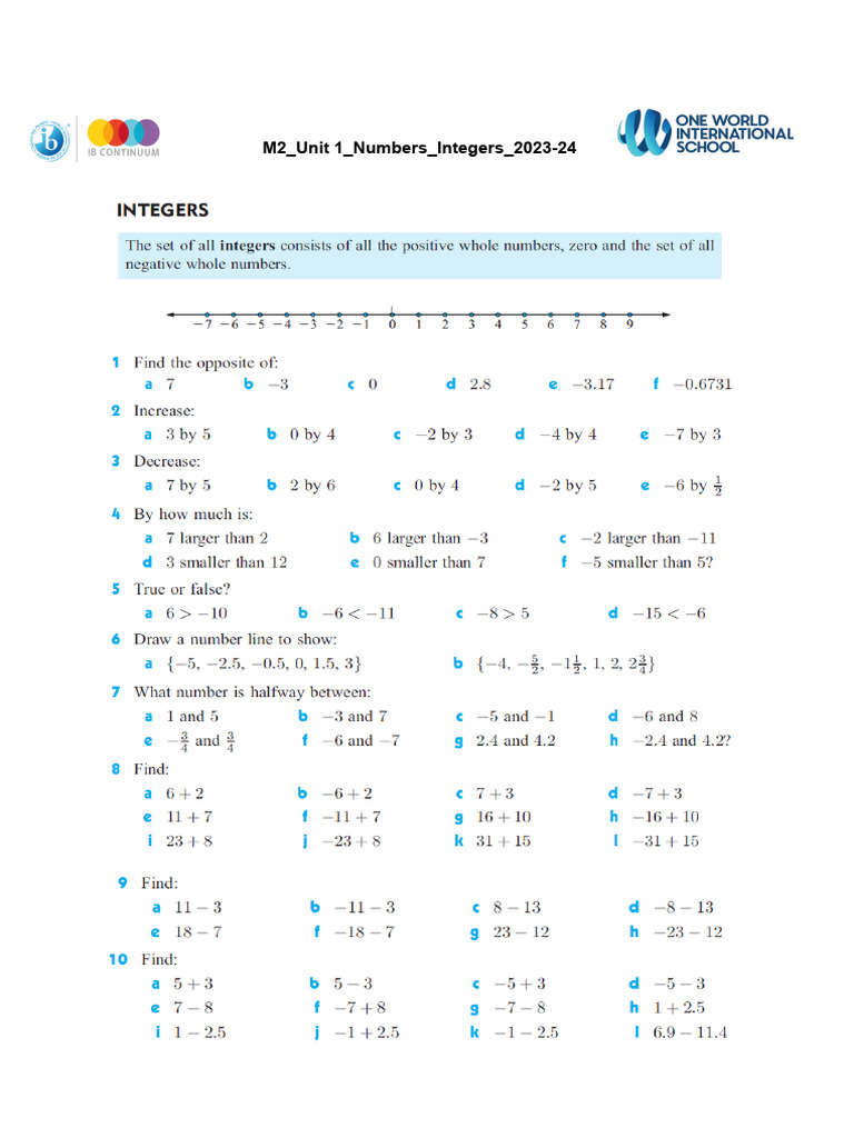 M2 - Integers (28th July) | PDF