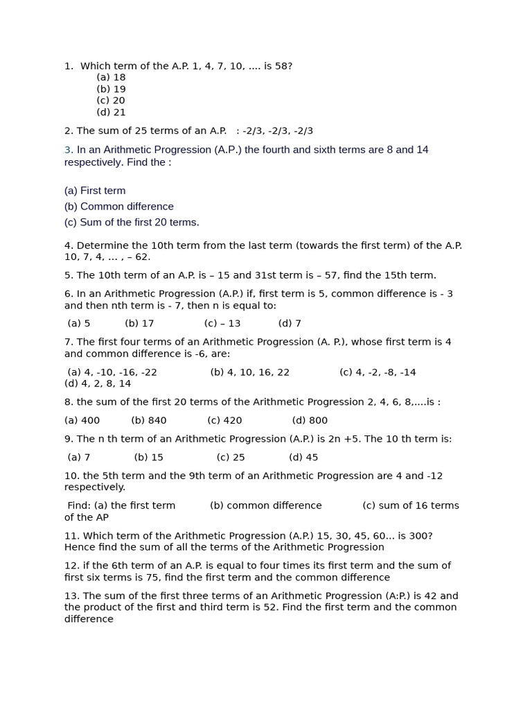 Arithmetic Progression Problems and Solutions | PDF