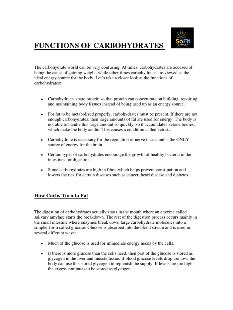 Functions of Carbohydrates | PDF | Carbohydrates | Glycemic Index