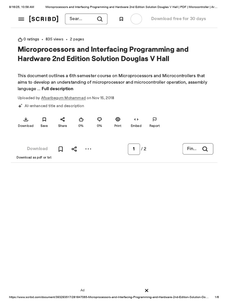 5microprocessors and Interfacing Programming and Hardware 2nd Edition Solution Douglas V Hall ...