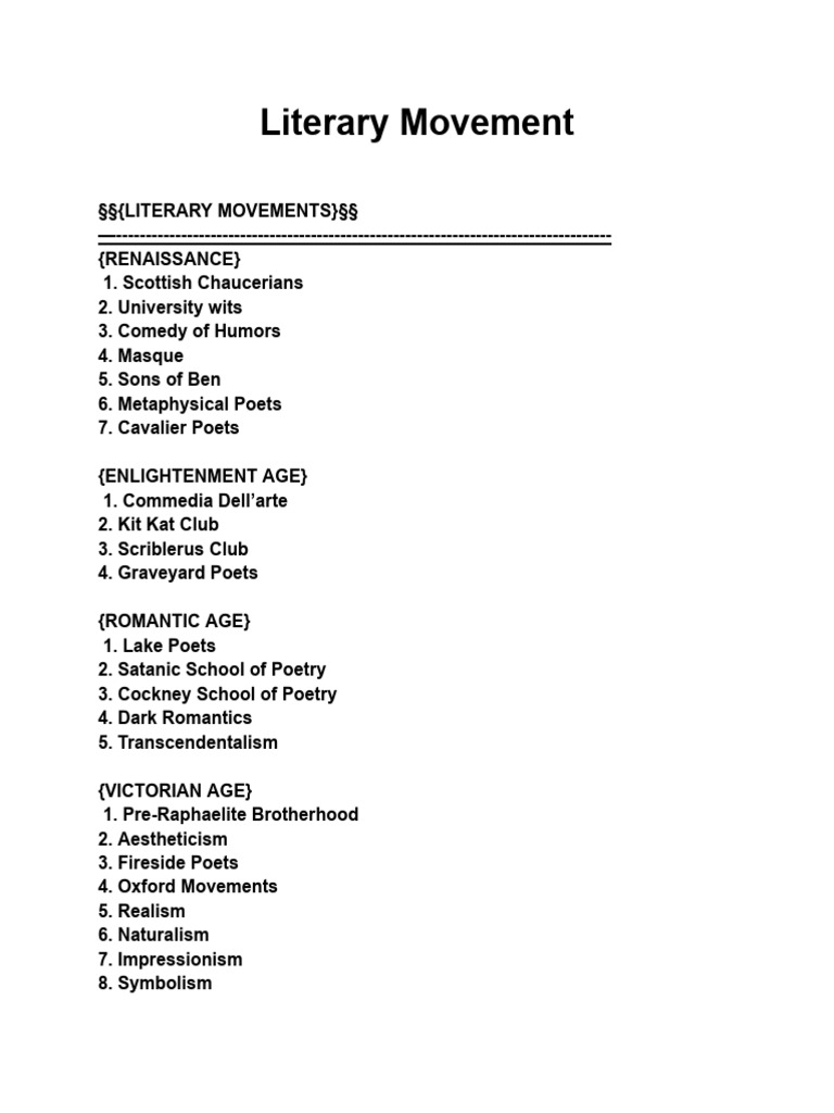 Literary Movement Short Notes | PDF | Transcendentalism | Pre ...
