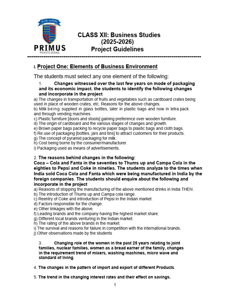 Class 12 Business Environment Project Guide | PDF | Coca Cola