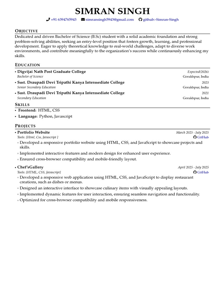 Academic CV Template Simran Singh | PDF | Websites | Html