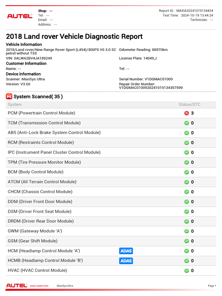 2018 Land Rover Vehicle Diagnostic Report: System Scanned (35) | PDF ...