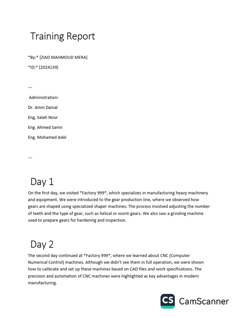 Training Report ZIAD MERA | PDF | Machines | Gear
