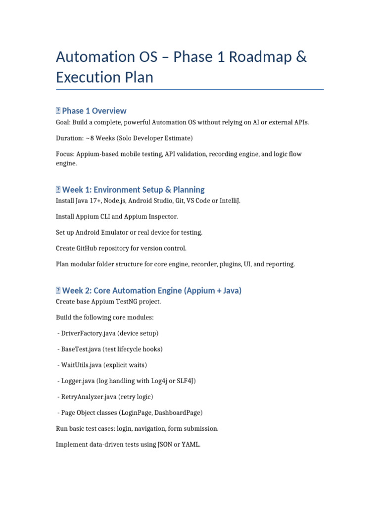 Automation OS Phase1 Roadmap | PDF | Java (Programming Language ...