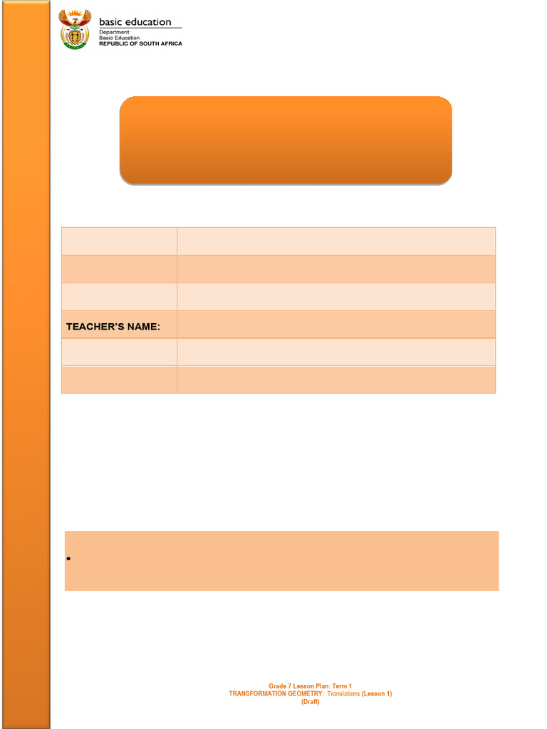 Grade 7 Term 3 Transformation Geometry Lesson 1 | PDF | Shape | Lesson Plan