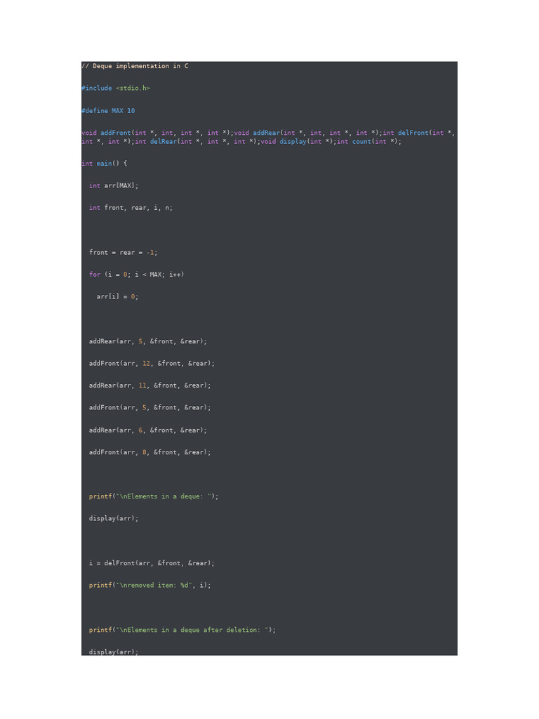 Deque Implementation in C | PDF | Computer Programming