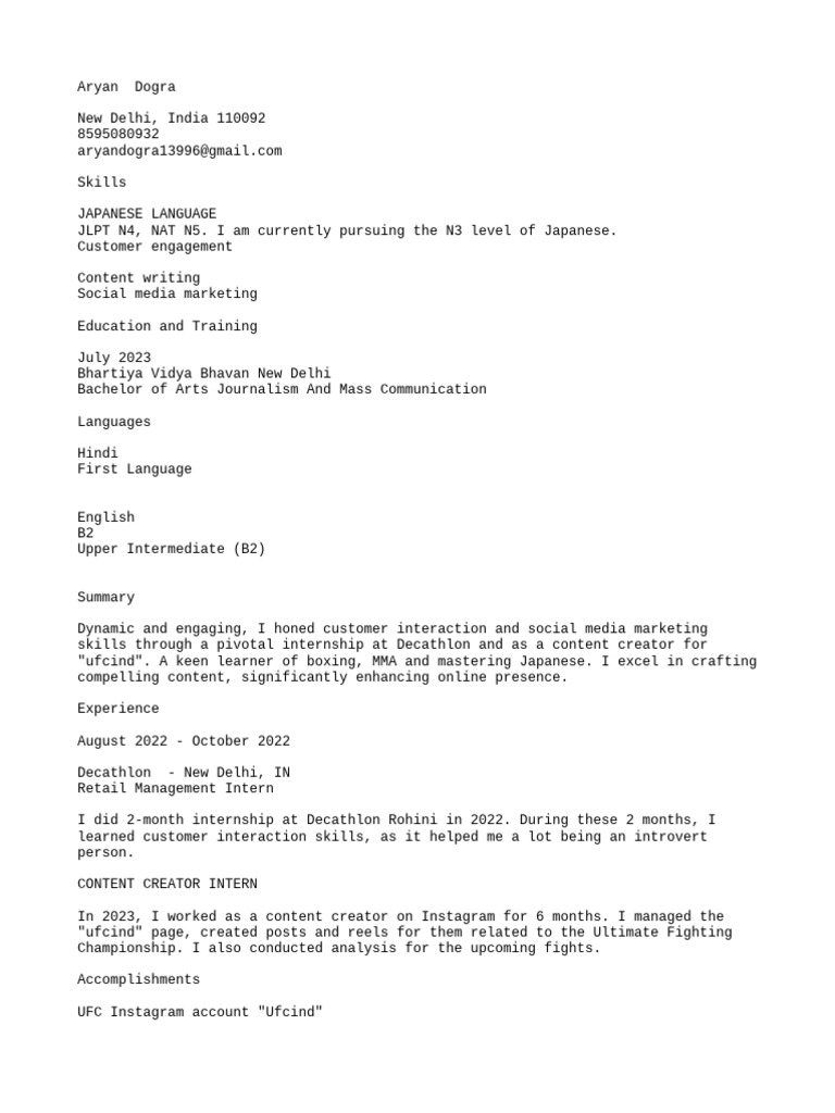 Aryan Dogra Resume | PDF