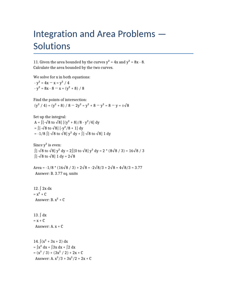 Integration and Area Solutions | PDF
