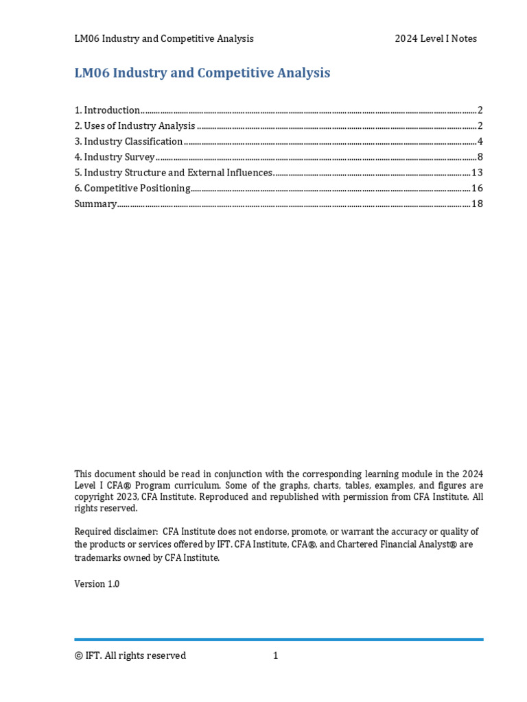 LM06 Industry and Competitive Analysis IFT Notes | PDF | Retail ...