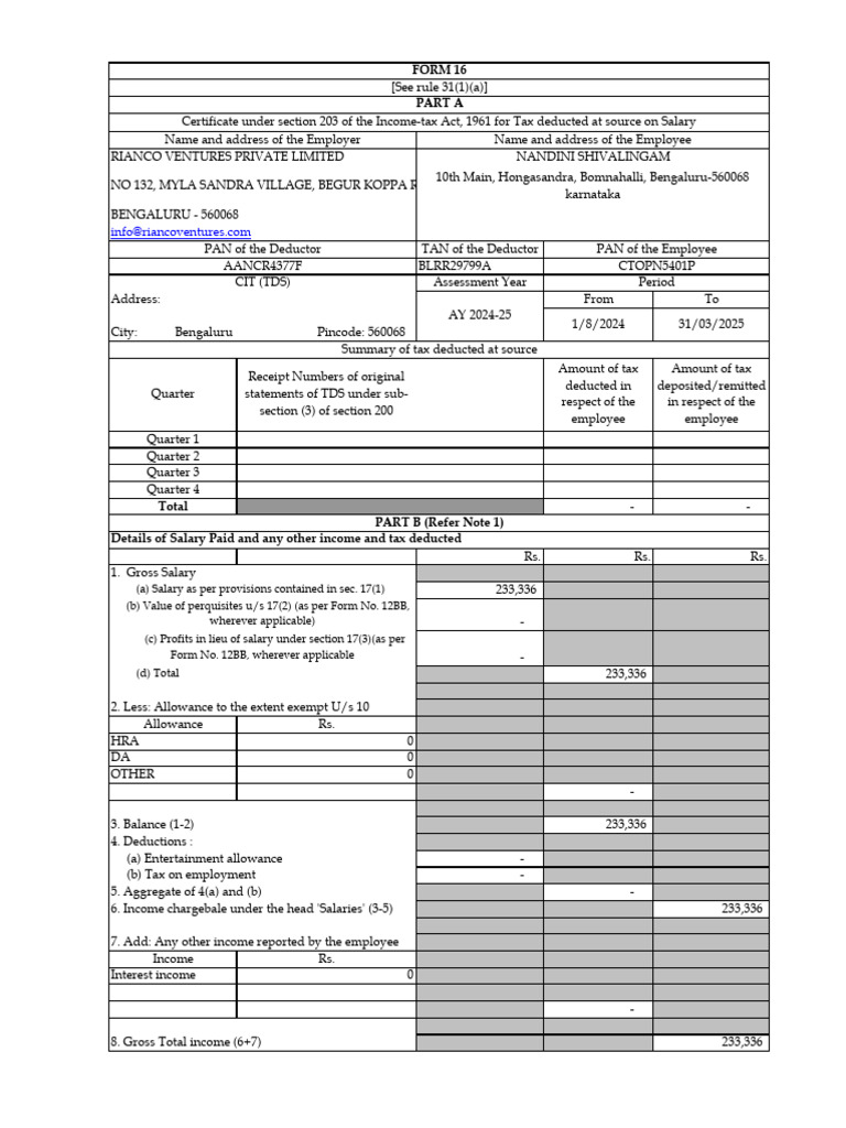 TDS Certificate for Salary Deduction | PDF | Taxes | Taxation