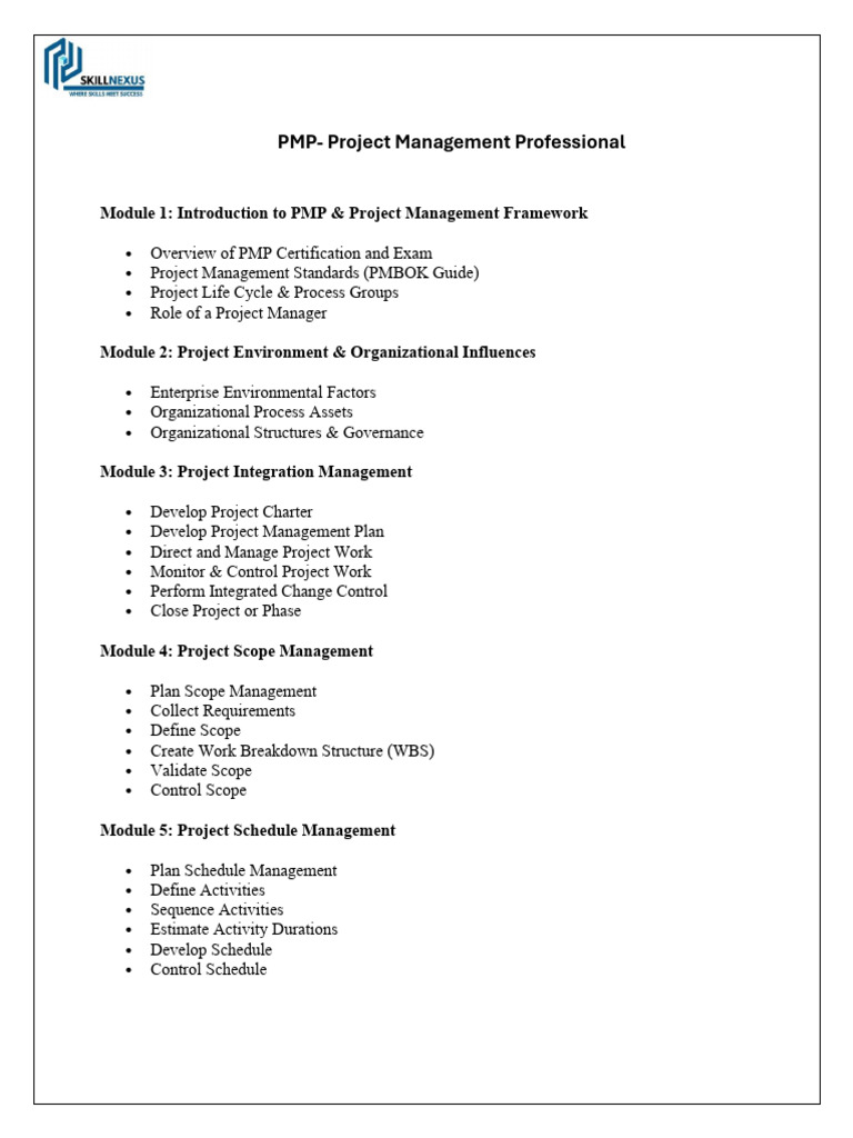 PMP - Course Outline | PDF