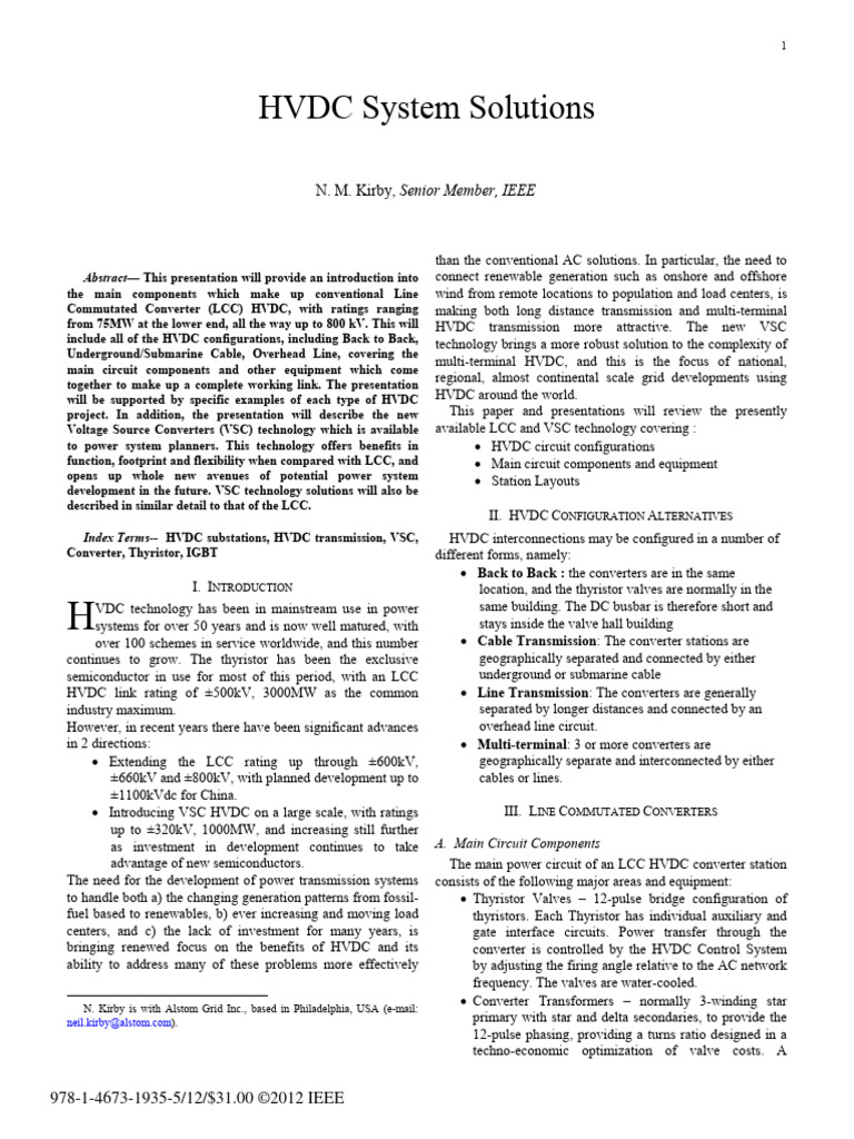 HVDC Technology Overview and Solutions | PDF | High Voltage Direct ...