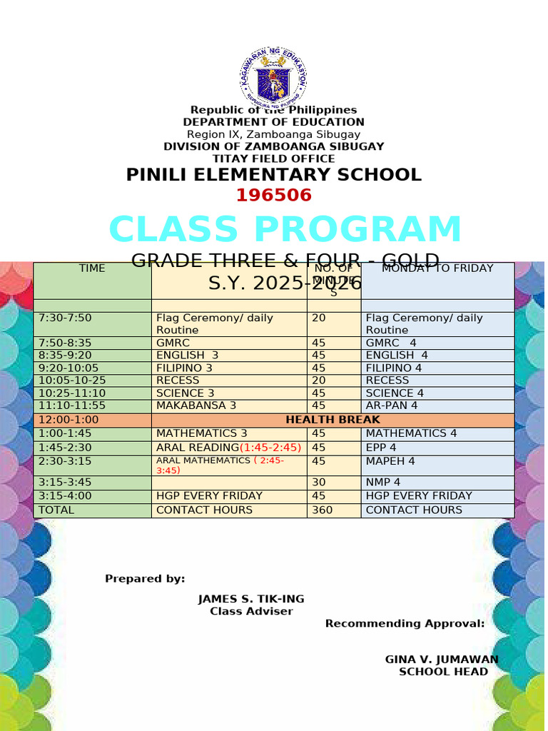 Grade 3 & 4 Class Program 2025-2026 | PDF