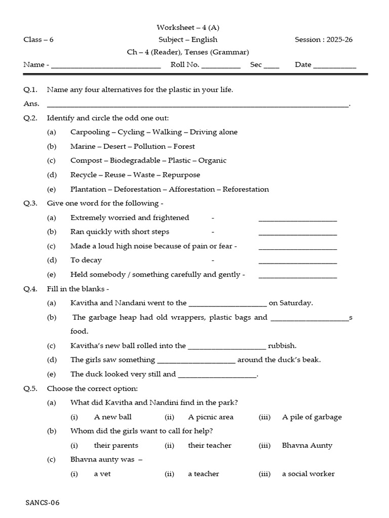 Worksheet 4 (A) Grade 6 English | PDF | Linguistics | Syntax