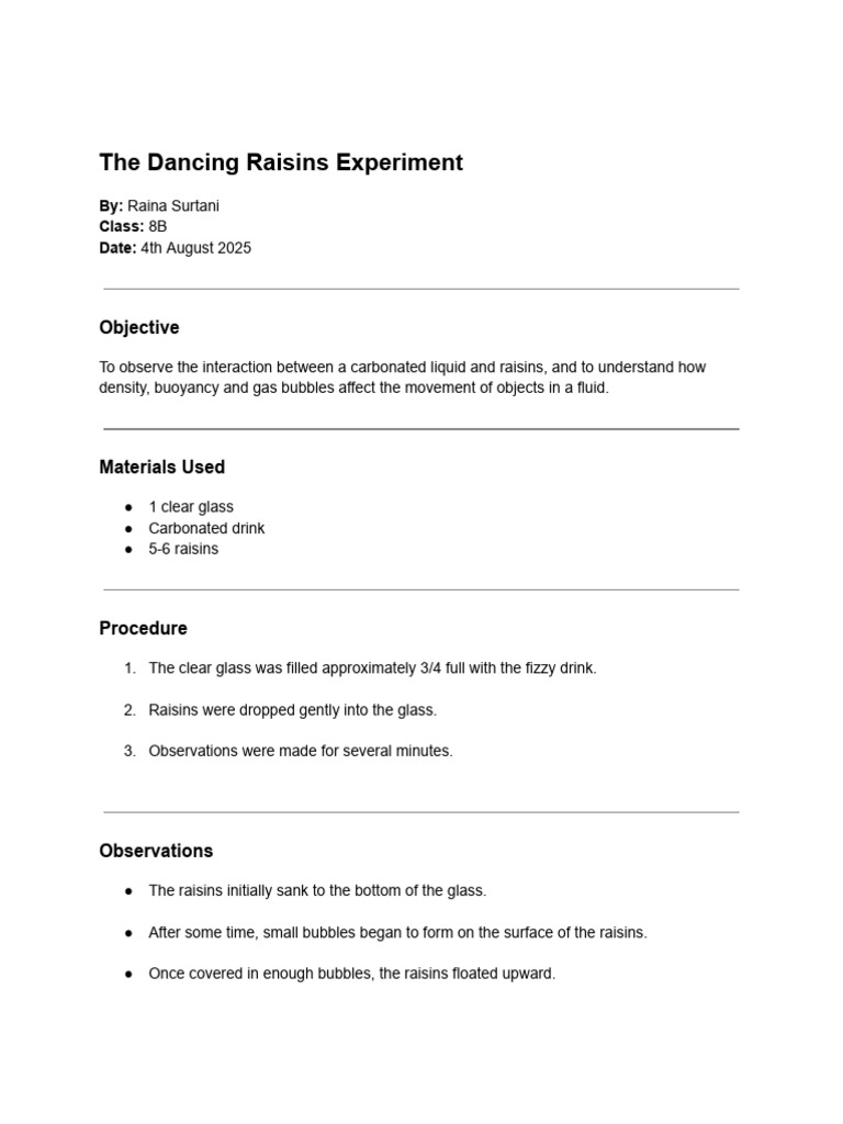 Dancing Raisins: Density and Buoyancy | PDF | Buoyancy | Density
