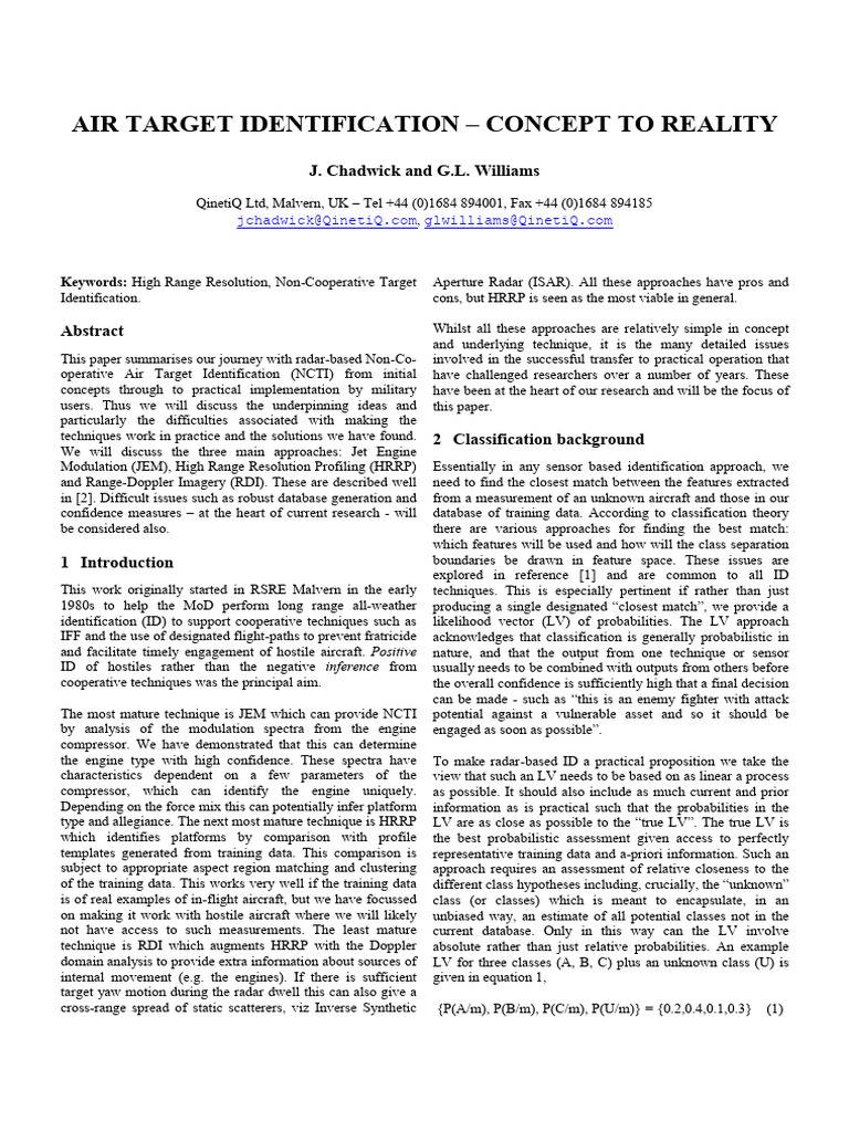 Non-Cooperative Air Target Identification | PDF | Statistical ...