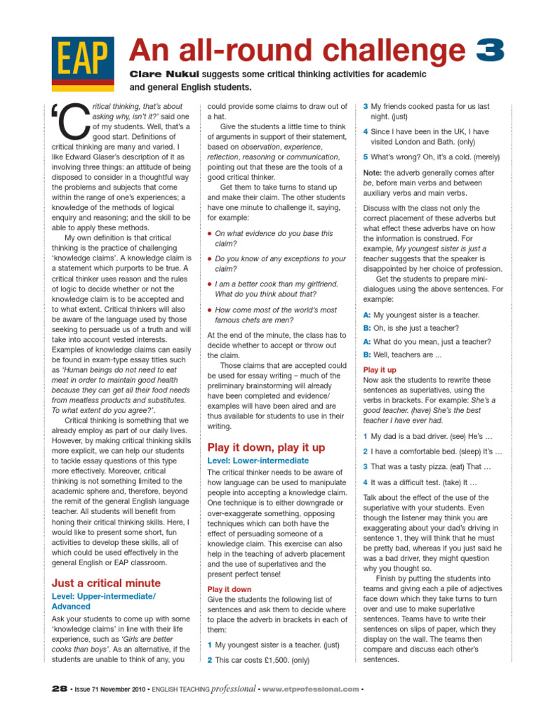 Critical Thinking Activities for EAP Students | PDF | Critical Thinking ...