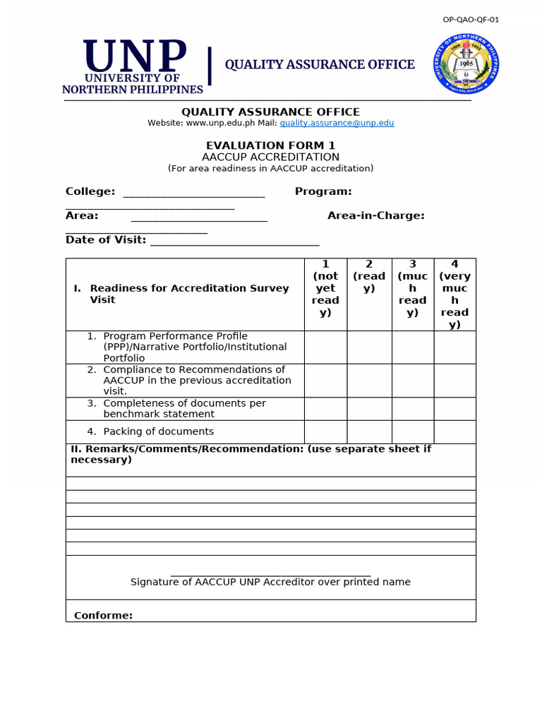 AACCUP Accreditation Readiness Form | PDF