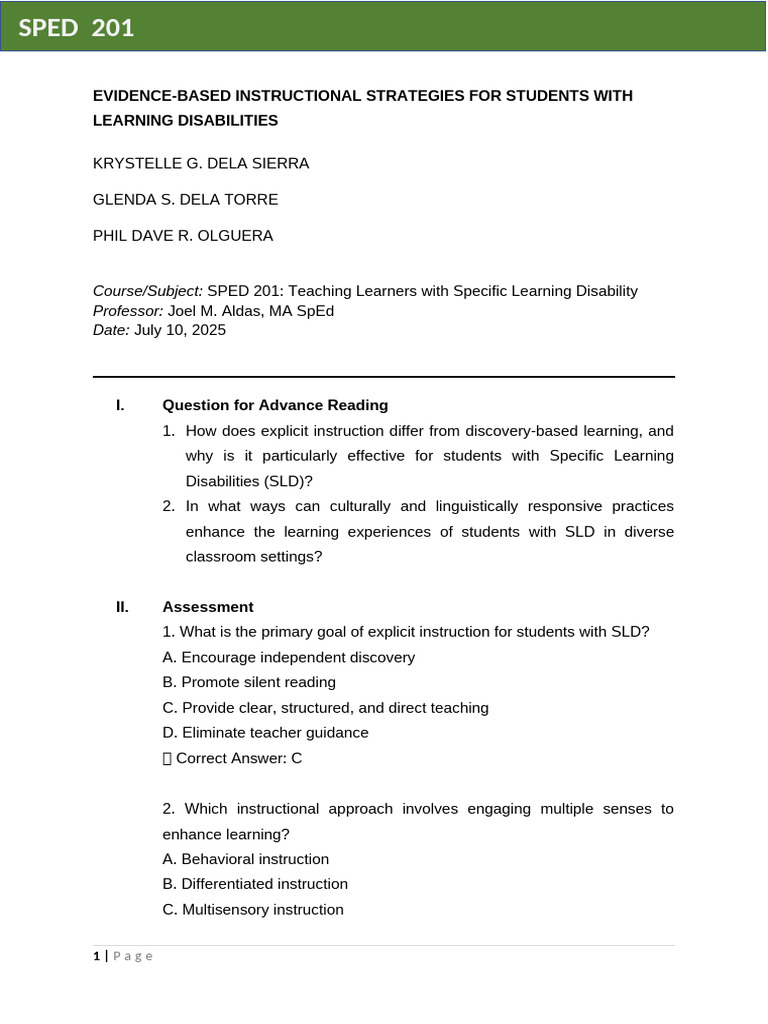 Evidence-Based Strategies for SLD | PDF | Phonics | Teaching