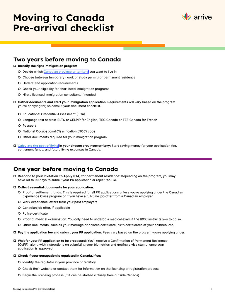 Canada Immigration Checklist for Irish Movers | PDF | Cost Of Living