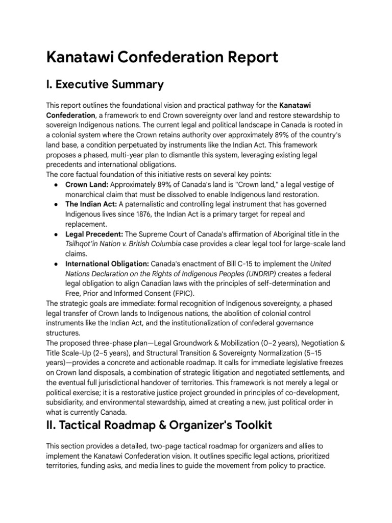 Kanatawi Confederation Report | PDF | Canada | Indigenous Peoples