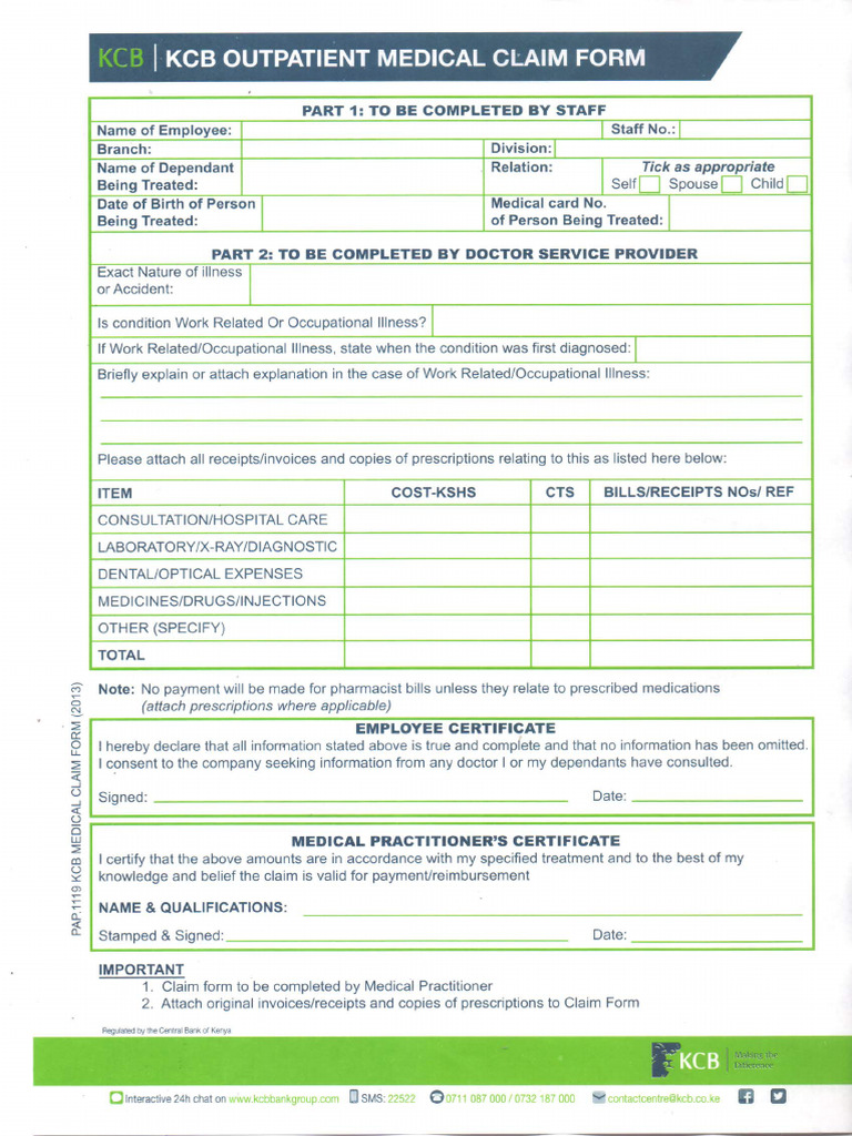 KCB Outpatient Medical Claim Form | PDF