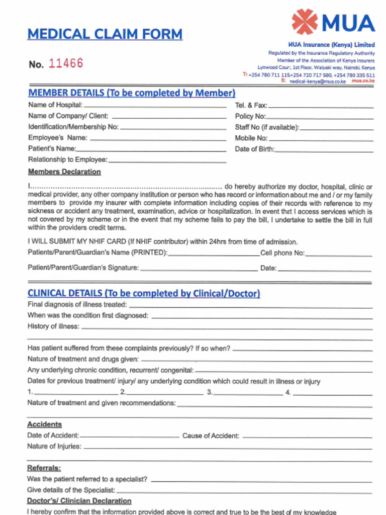 Mua Outpatient Claim Form | PDF
