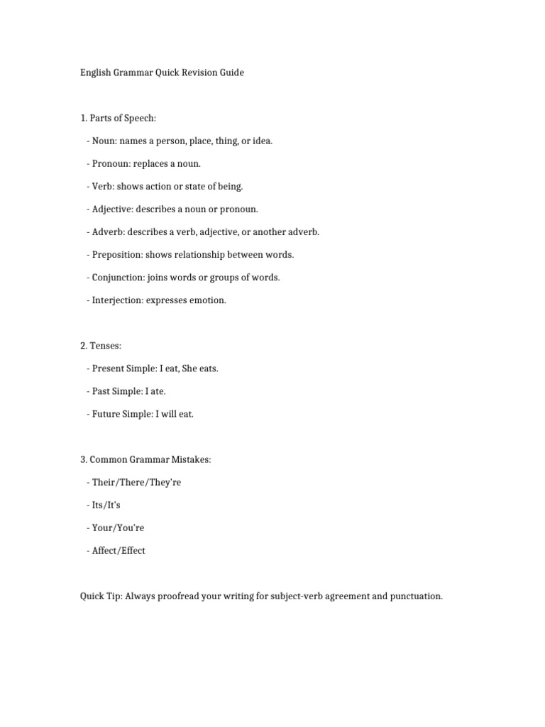 English Grammar Quick Revision | PDF