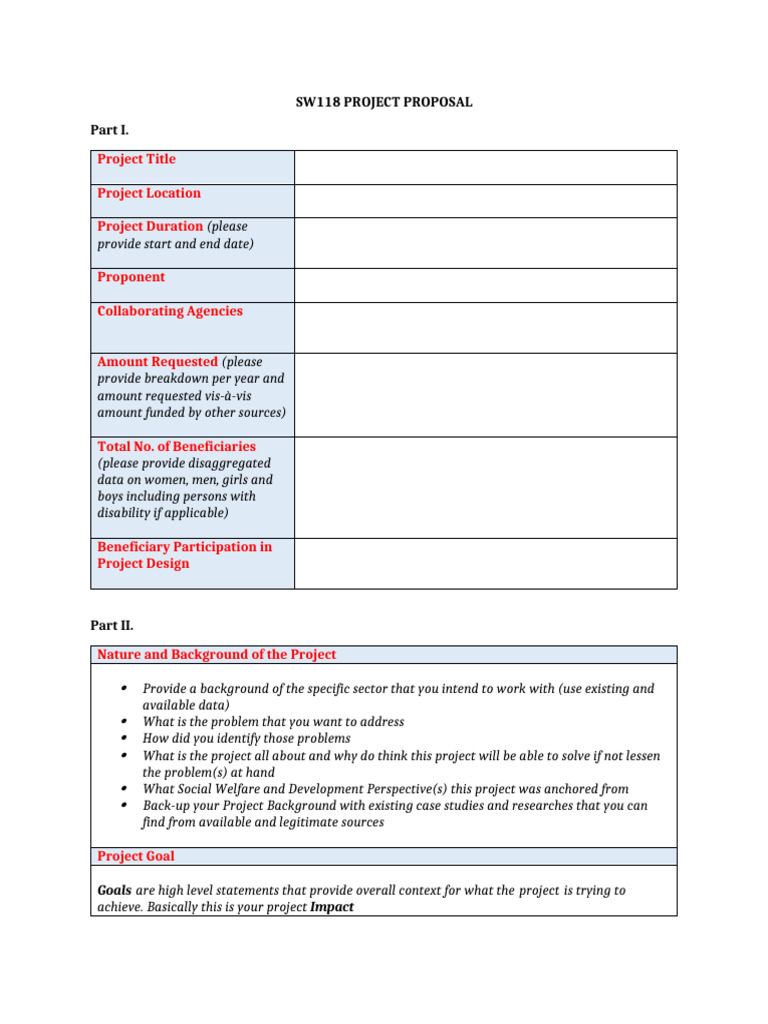 SW118 Narrative Proposal Template | PDF | Monitoring And Evaluation | Goal