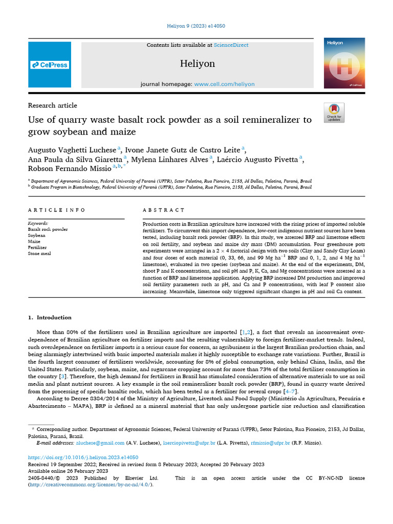 Use of Quarry Waste Basalt Rock Powder - Inglese | PDF | Soil | Fertilizer