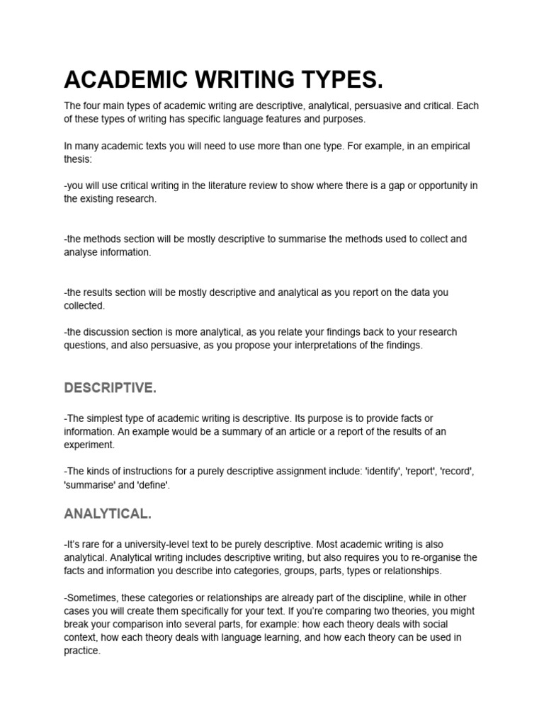 Types of Academic Writing Explained | PDF | Argument | Evidence