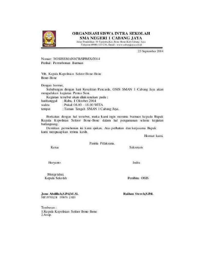 Contoh Surat Resmi Sekolah Yang Benar | PDF