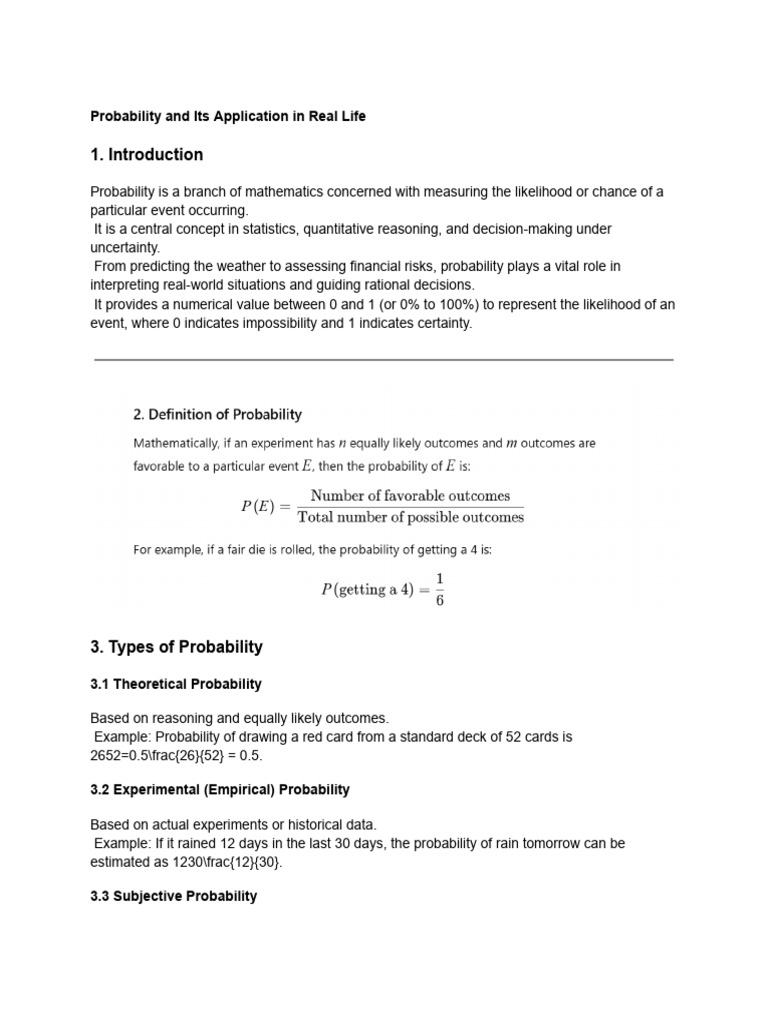 Probability and Its Application in Real Life | PDF | Probability | Risk