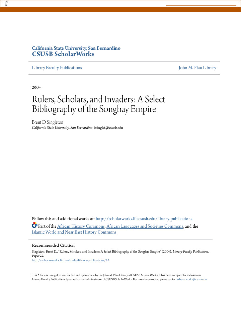 Songhay Empire Bibliography Guide | PDF
