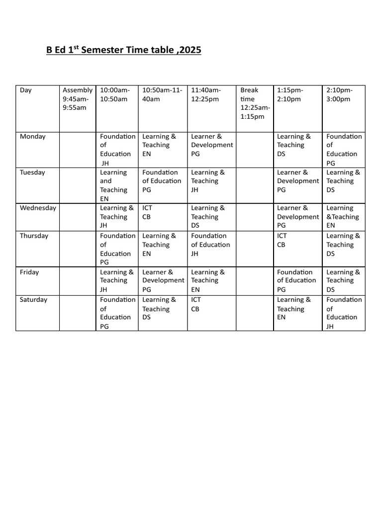 Time Table | PDF
