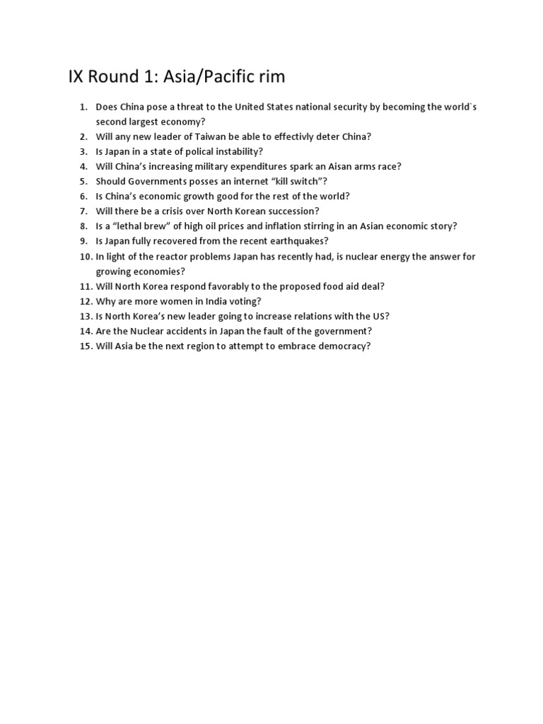 IX Round 1: Asia/Pacific Rim | PDF | Taiwan | Soviet Union