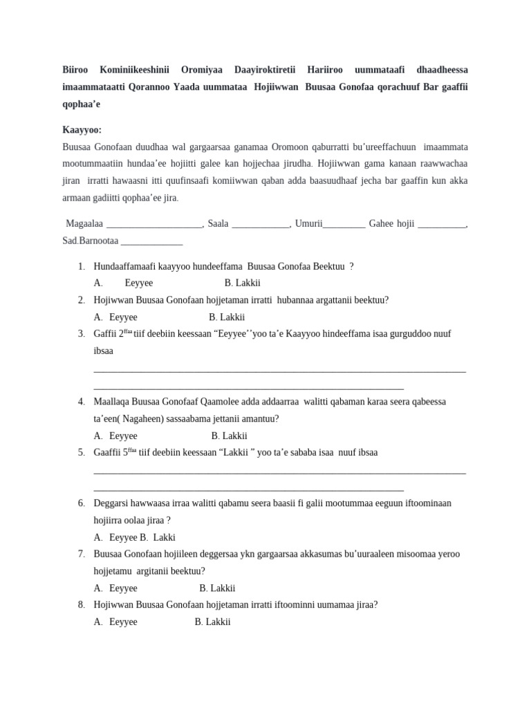 Gaafannoo Qorannoo Buusaa Gonofaa | PDF