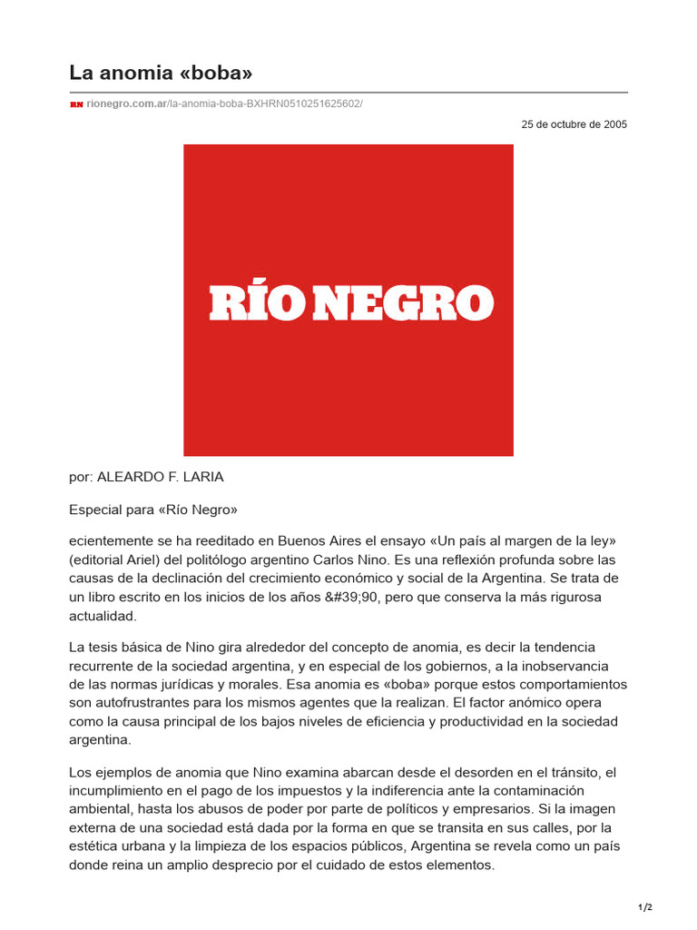 Anomia en Argentina: Causas y Consecuencias | PDF