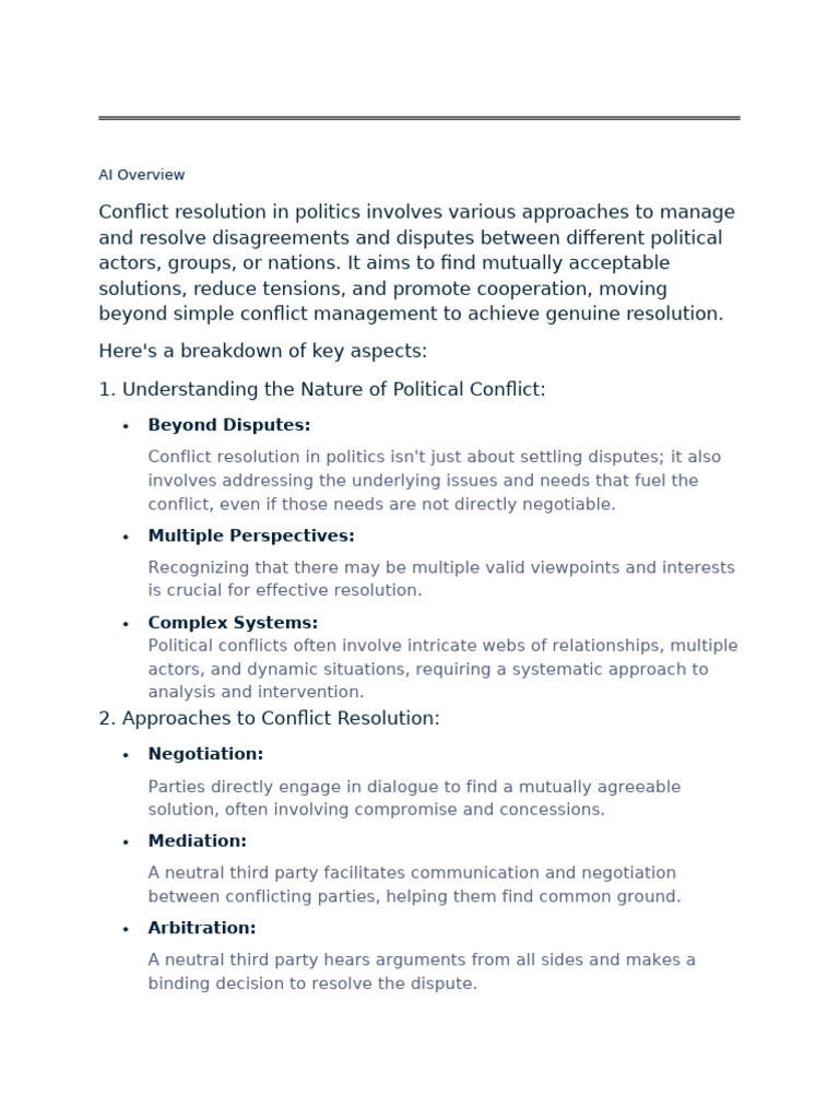 Political Conflict Resolution Methods | PDF | Conflict Resolution | Negotiation