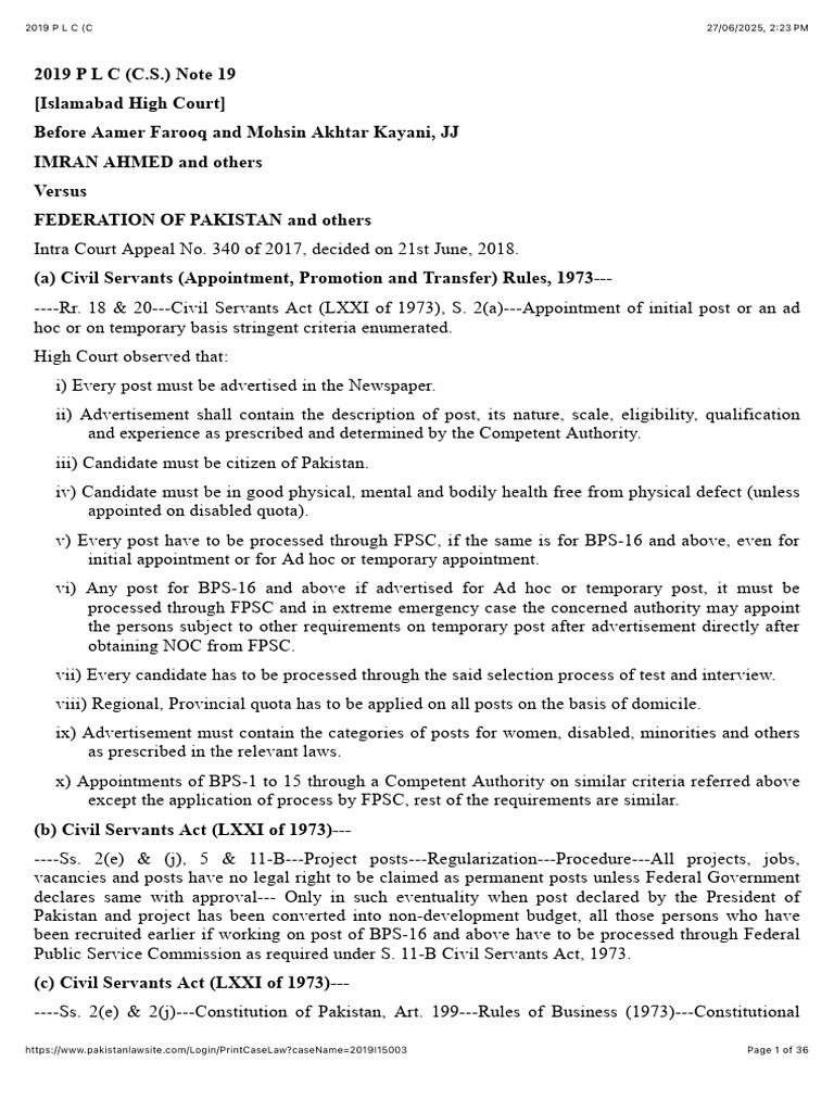 Civil Servants Appointment Regulations | PDF | Appeal | Judgment (Law)