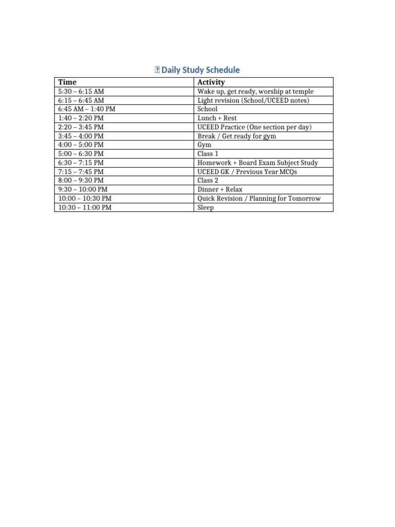 Daily Study Schedule | PDF