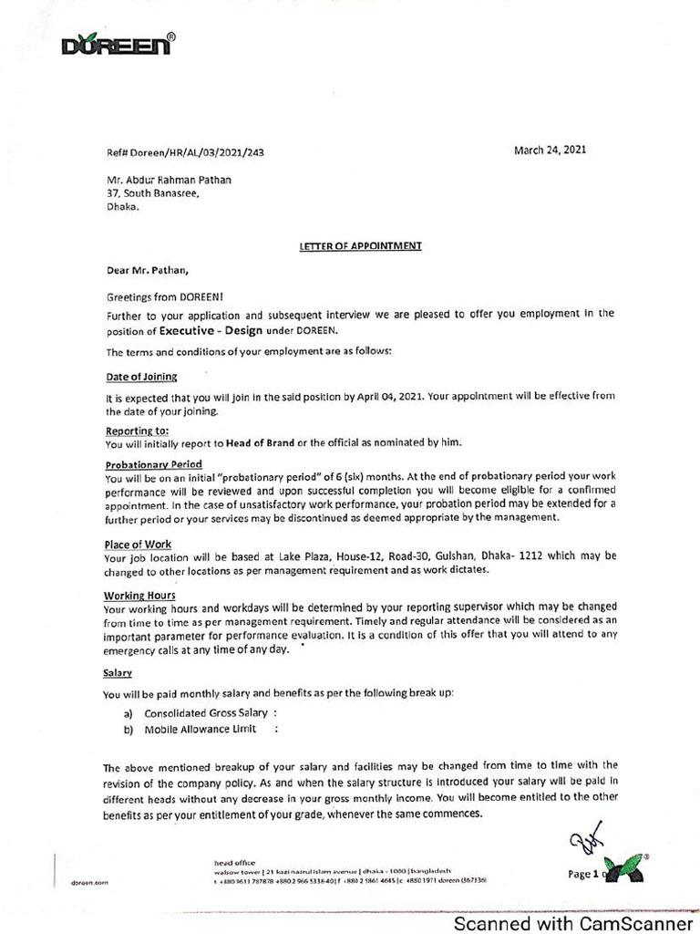 Appointment Letter | PDF
