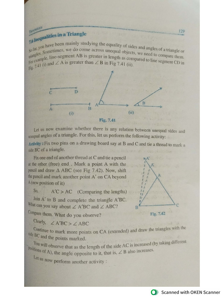 Inequality of Triangles(Ex.7.4 From NCERT) | PDF